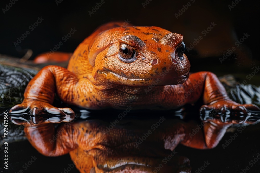 Mystic portrait of Chinese Giant Salamander on leave, full body view ...