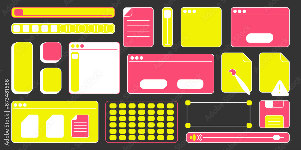 Retro computer interface in y2k style. Vintage aesthetic geometric elements. Windows, player ...