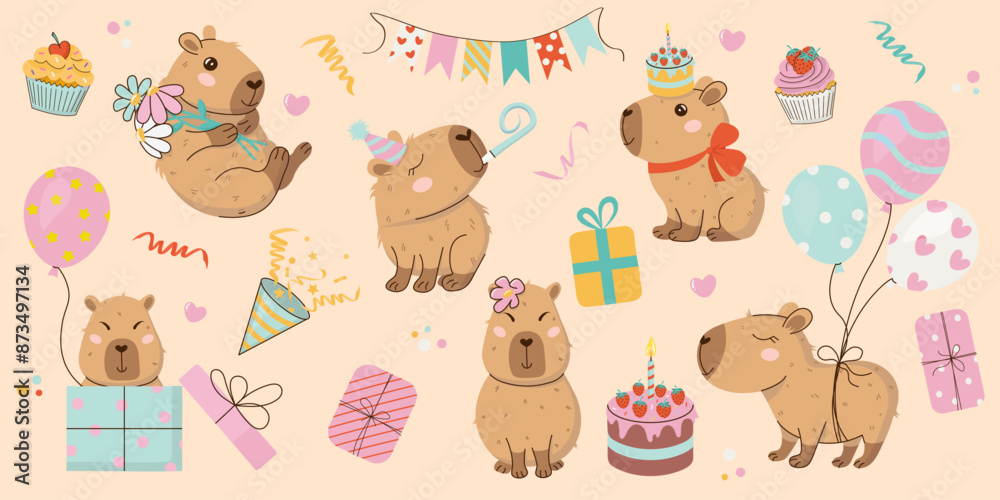 Vector de Stock Festive vector set in funky hand-drawn style of clipart ...