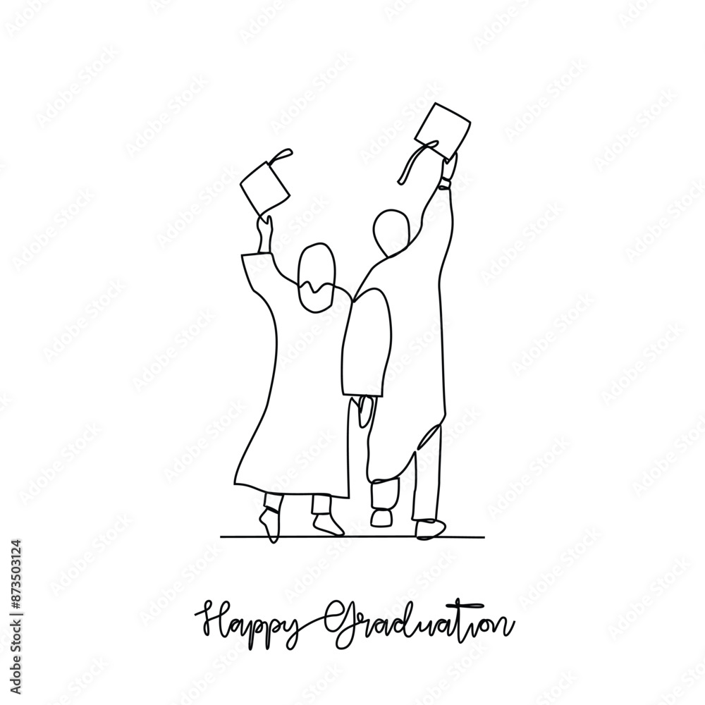 One continuous line drawing of Graduation ceremony vector illustration ...