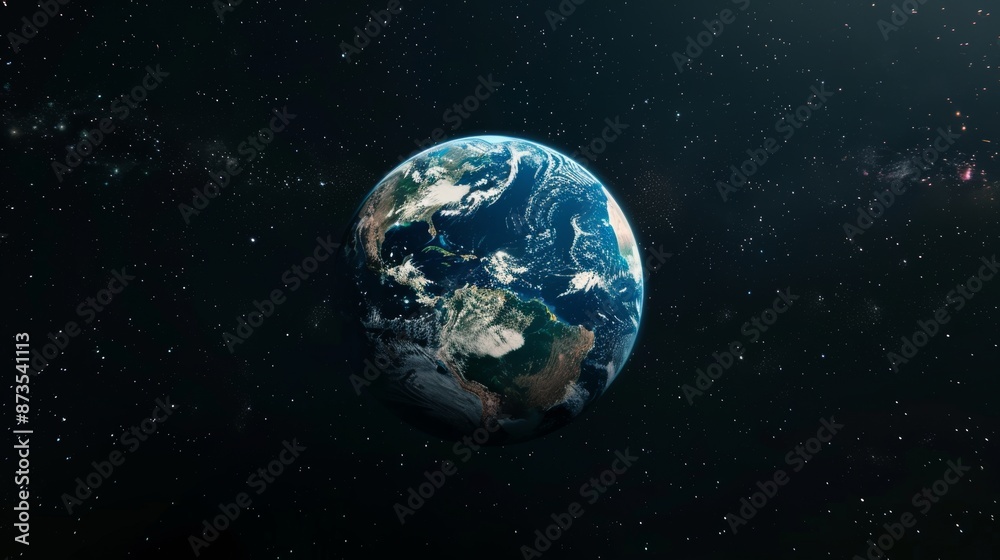 Earth globe with dynamic cloud patterns, floating in the expanse of ...