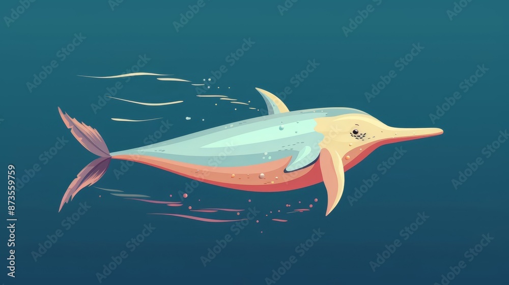 Narwhal surfacing with its tusk flat design front view ocean theme ...