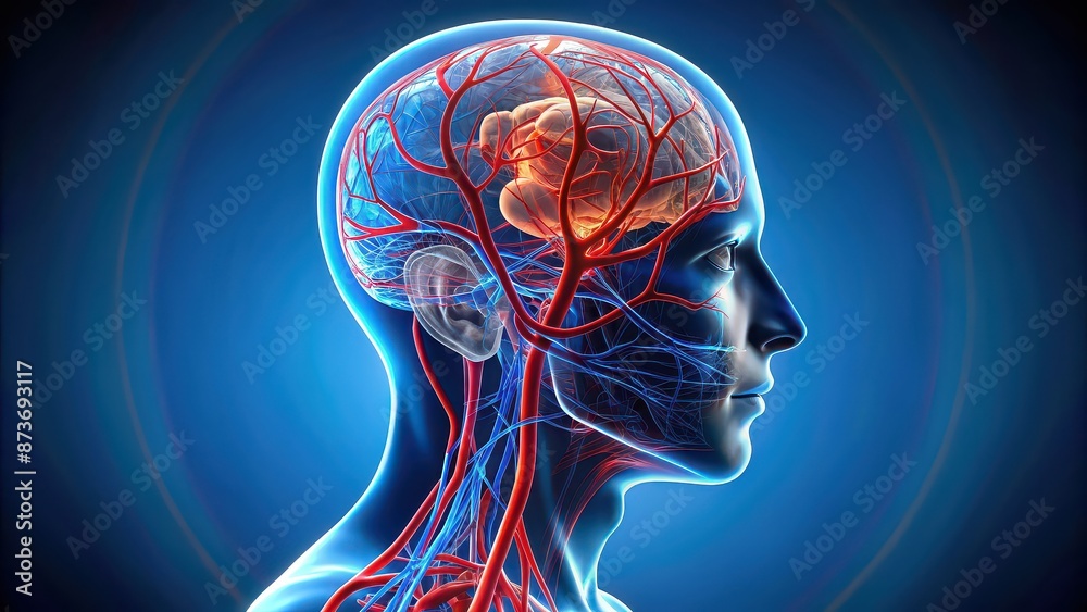 Anatomical showing dynamic cerebral blood flow , neuroscience, brain ...