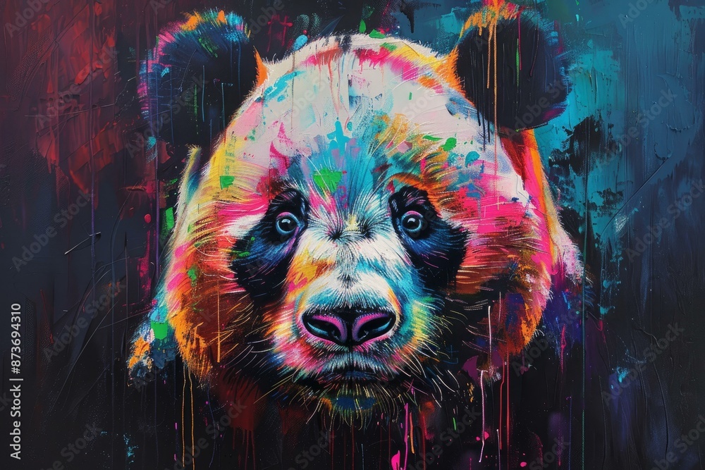 Vibrant and contemporary colorful panda graffiti art on urban city wall ...