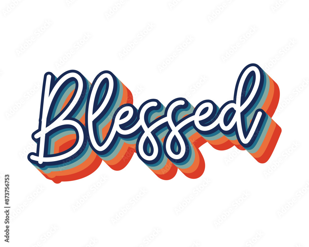 Blessed Christian word retro vintage typography calligraphy art text ...