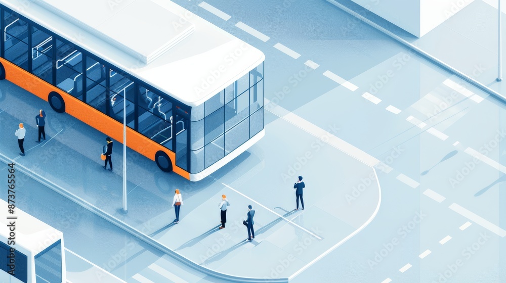 Bustling bus stop with multiple buses arriving and departing, commuters ...