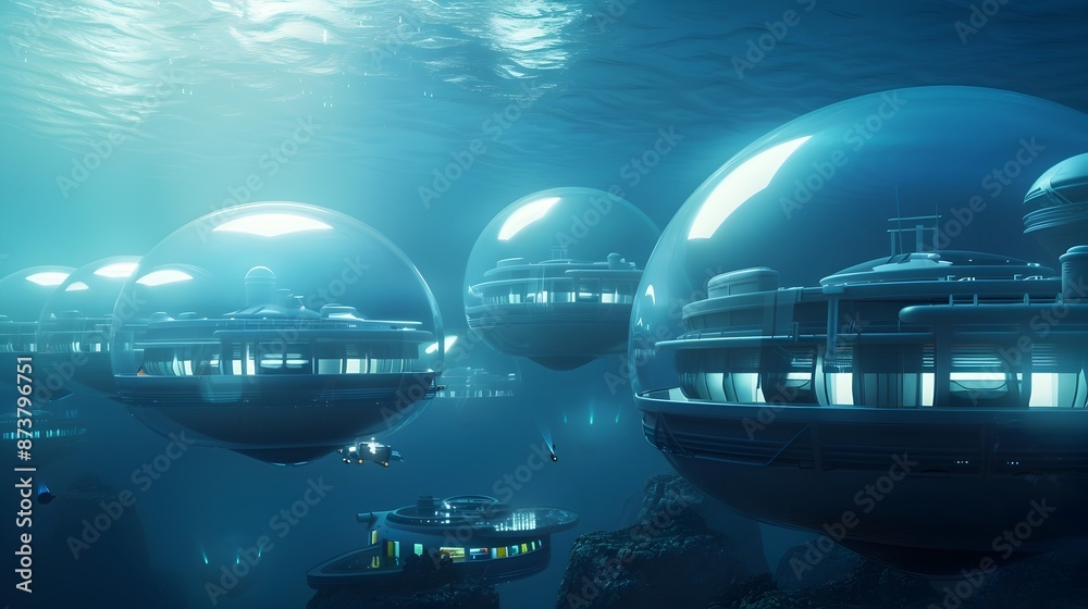 Futuristic Underwater City with Transparent Domes and Advanced ...
