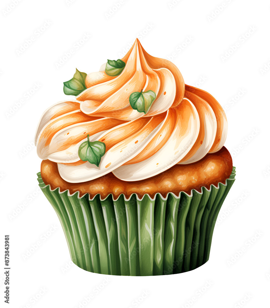 Pumpkin cupcake, watercolor clipart illustration with isolated ...