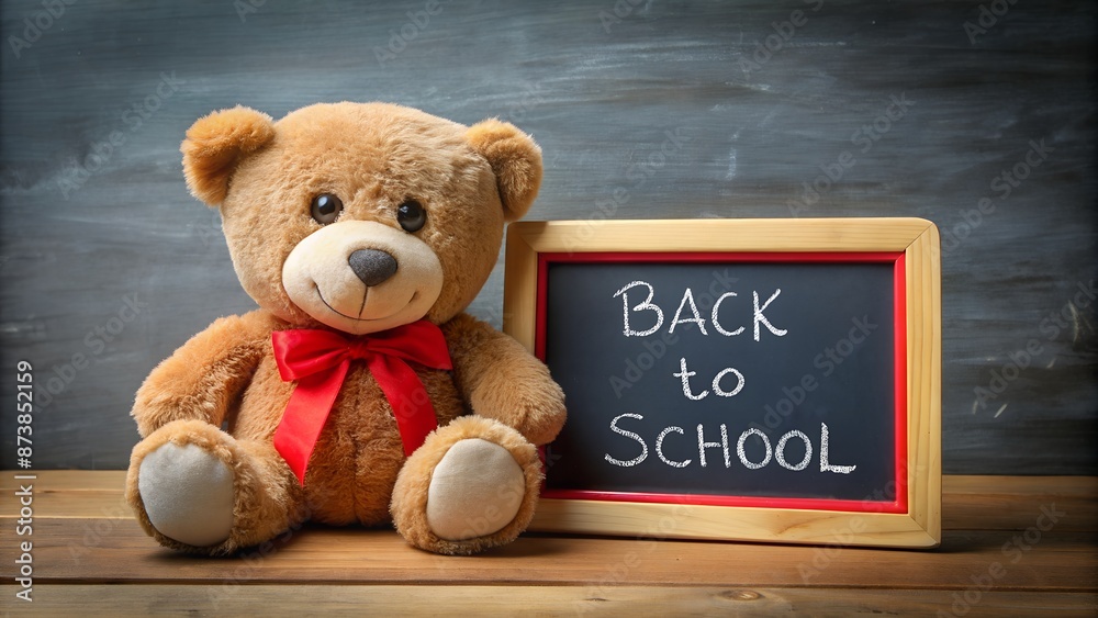 Teddy Bear Holding Red Frame with Back to School Chalk Message on ...