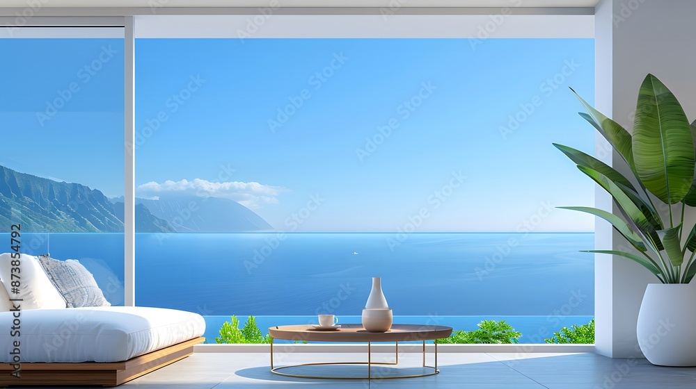 Serene Minimalist Living Room with Expansive Windows | Zoom Backgrounds ...