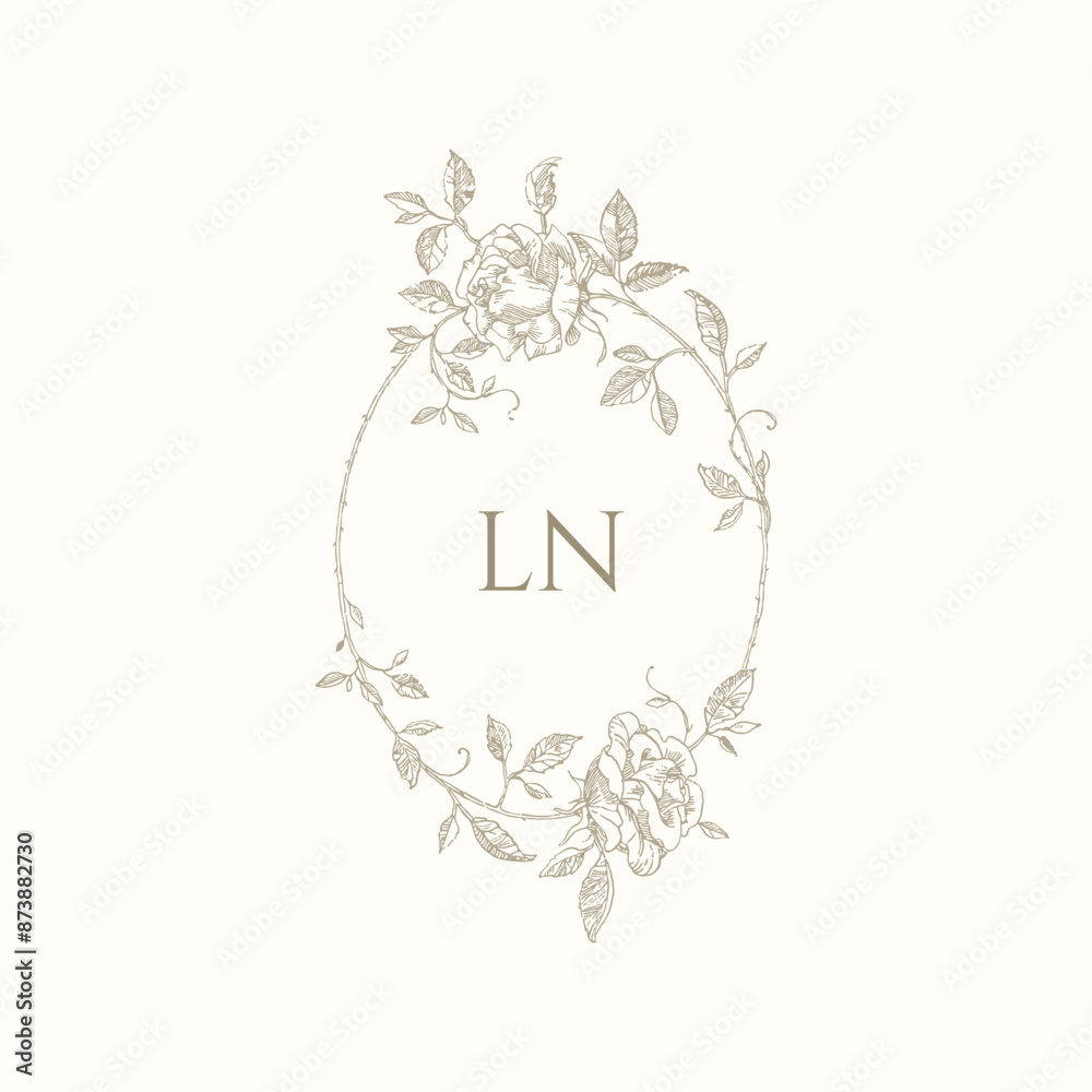 Roses frame monogram. Oval flower frame. Stock Vector | Adobe Stock