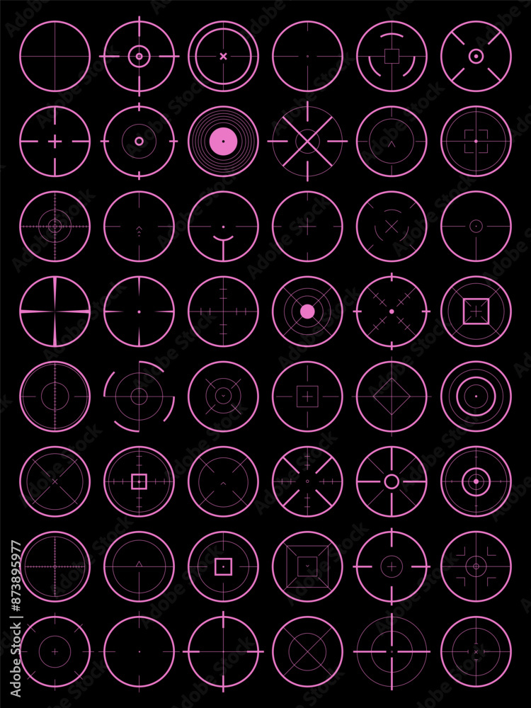 Target icon. Shoot sight. Sniper aim. Neon bullseye crosshair. Military ...