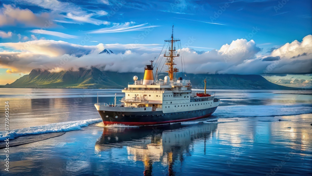 Illustrazione stock di Astrolabe ice breaker sailing in the waters of ...