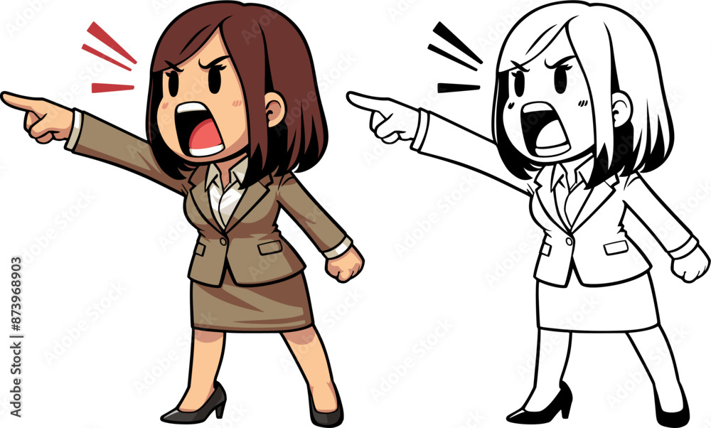 Strict woman boss swears. Anime style drawing Stock Vector | Adobe Stock