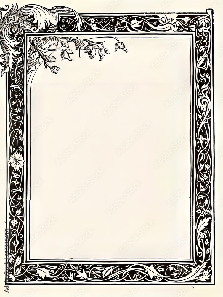 Ornate medieval illuminated manuscript style floral frame border Stock ...