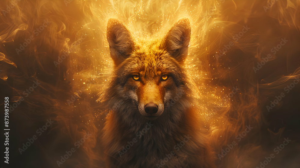Golden Fox in Fire Illustration Stock Illustration | Adobe Stock