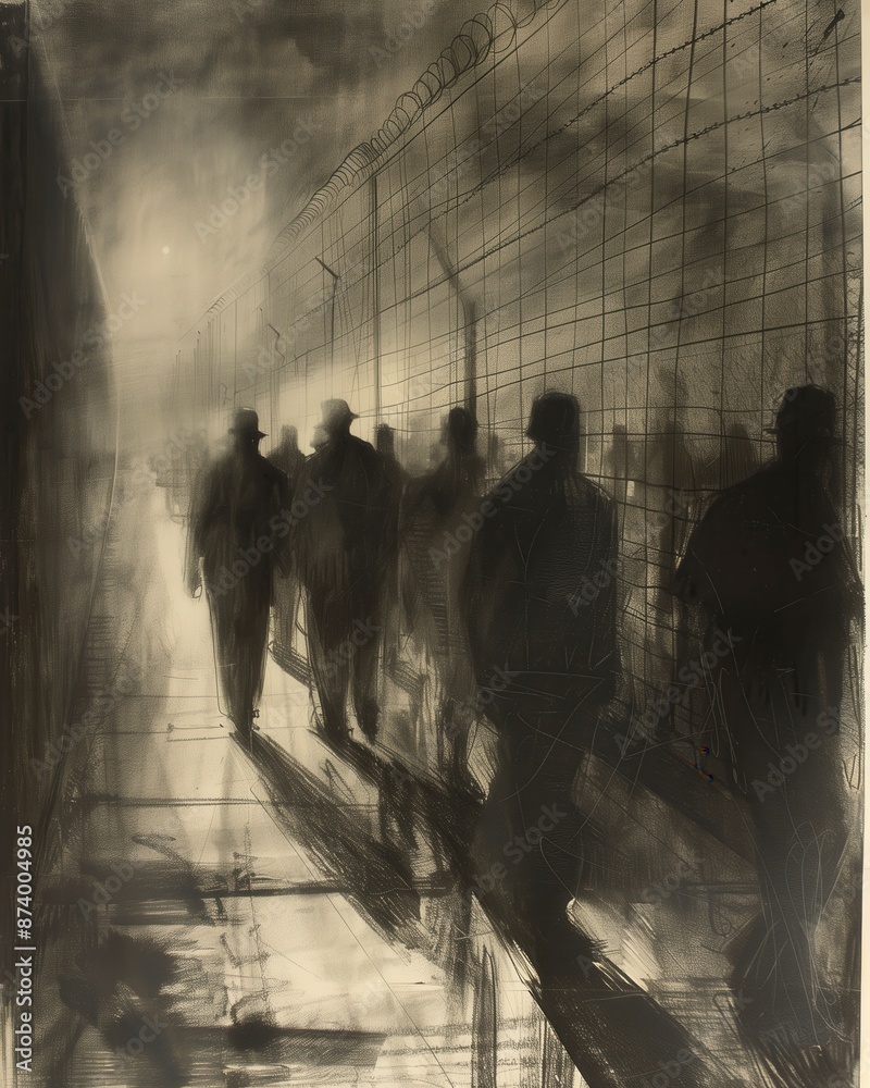 Graphite and style chalk drawing depicting a World War II prisoner of ...