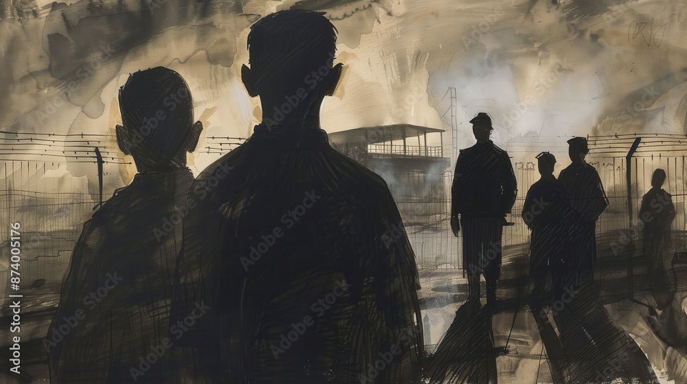 Graphite and style chalk drawing depicting a World War II prisoner of ...