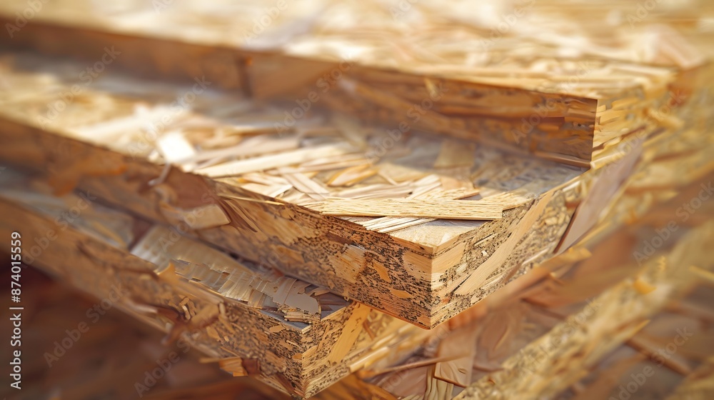 High-detail view of OSB material, highlighting the orientation of wood ...