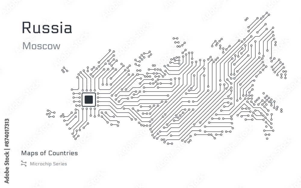 White Russia Map with a capital of Moscow Shown in a Microchip Pattern ...