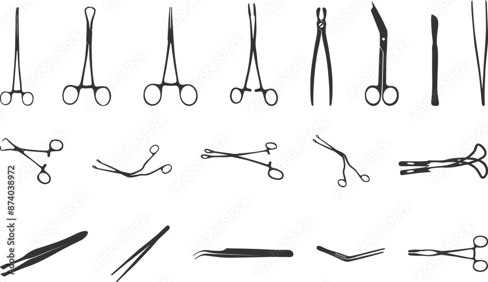 Image vectorielle Stock Surgical instruments silhouette, Surgical ...