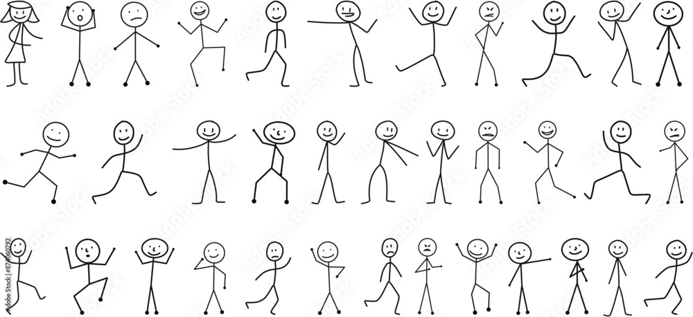 Collection of Stick Figure - Expressive Stick Figure Drawings Stock ...