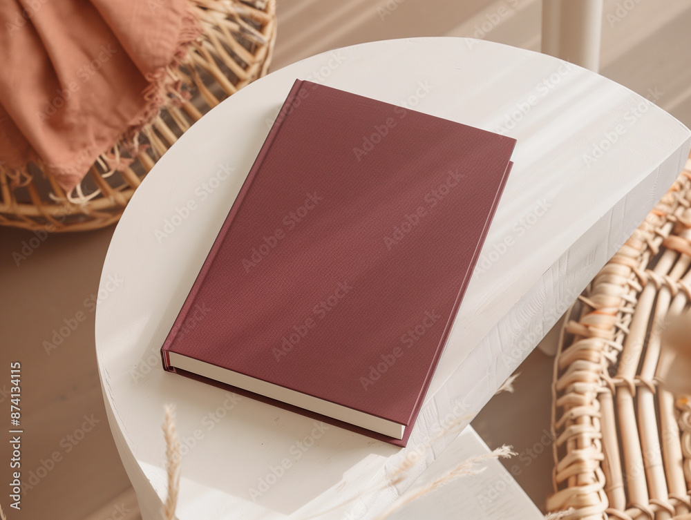 Empty dark brown leather blank hardcover front cover book mockup ...
