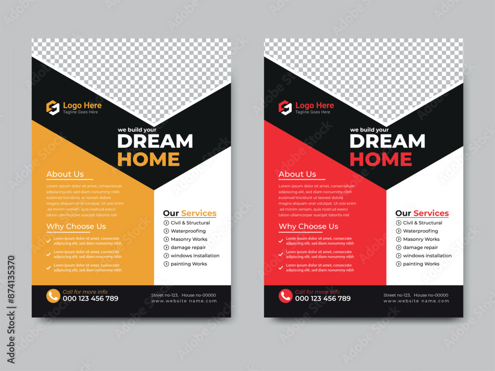 construction flyer Layout template design yellow and black layout ...