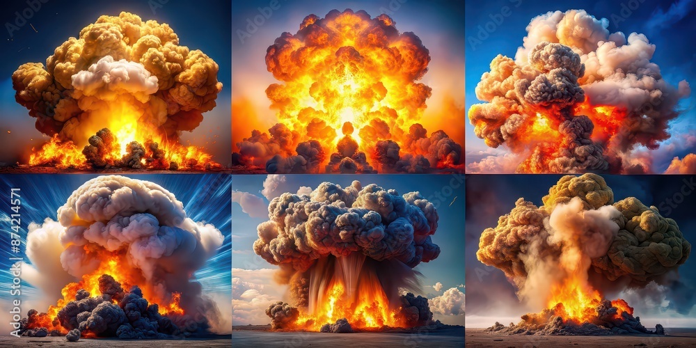 Vibrant and dynamic images of various bomb explosions, explosions ...