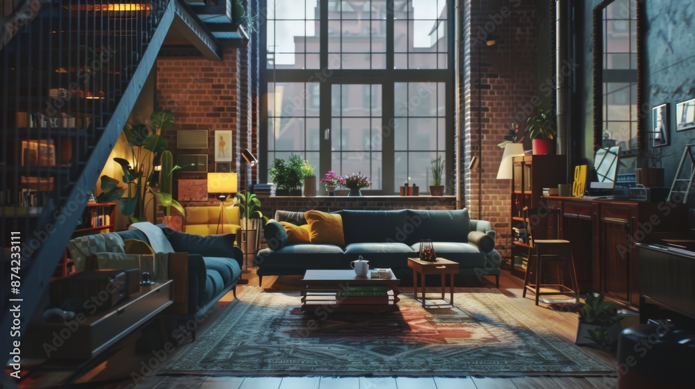 Loft home interior design of modern living room Stock Photo | Adobe Stock