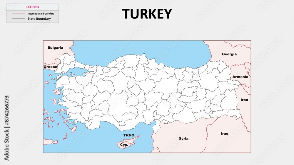 Illustration Stock Turkey Map. Political map of Turkey with State ...