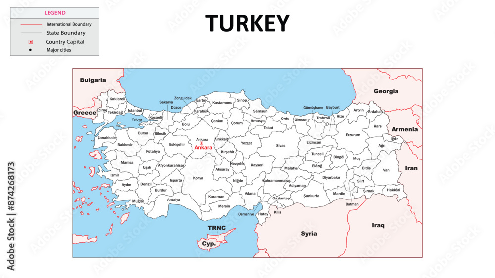 Turkey Map. State map of Turkey. Administrative map of Turkey with ...