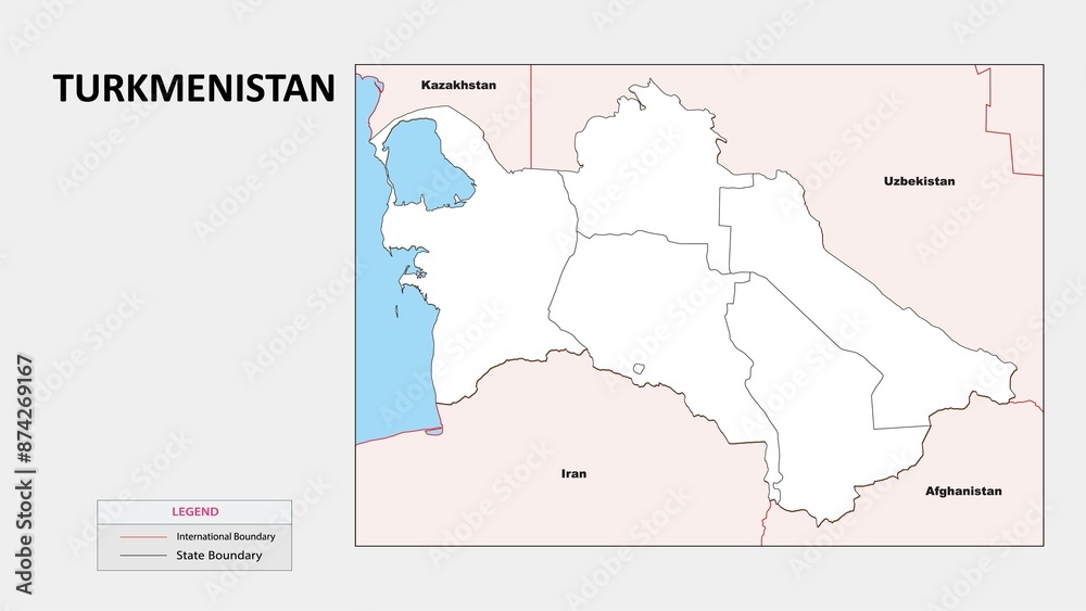 Turkmenistan Map. Political map of Turkmenistan with State border in outline. Political map of ...