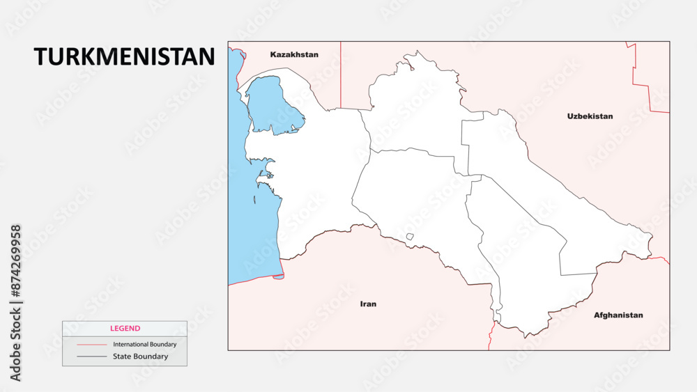 Turkmenistan Map. Political map of Turkmenistan with State border in ...