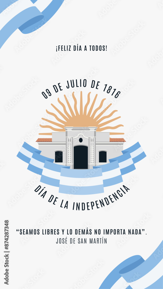 Vector de Stock 9 de Julio, día de independencia de Argentina, casita de Tucumán | Adobe Stock