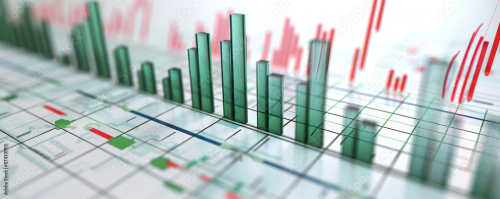 A detailed bar chart with green bars indicating positive trends and red ...
