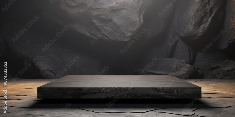 Dark and mysterious rocky cave with a single spotlight illuminating an ...