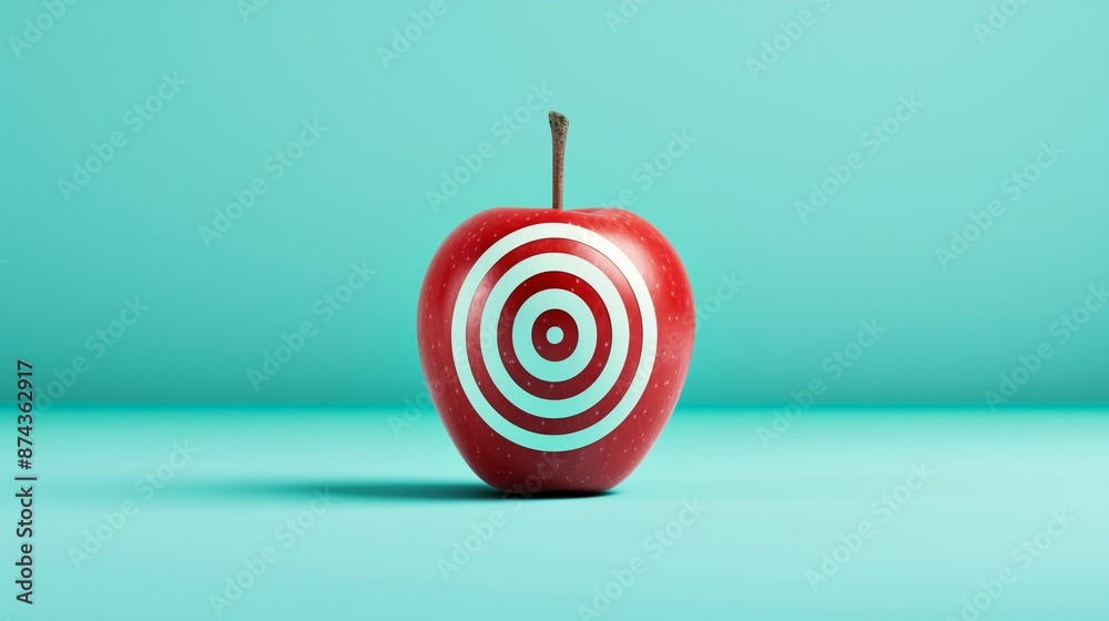 A red apple prominently displayed with a white target symbol on its ...