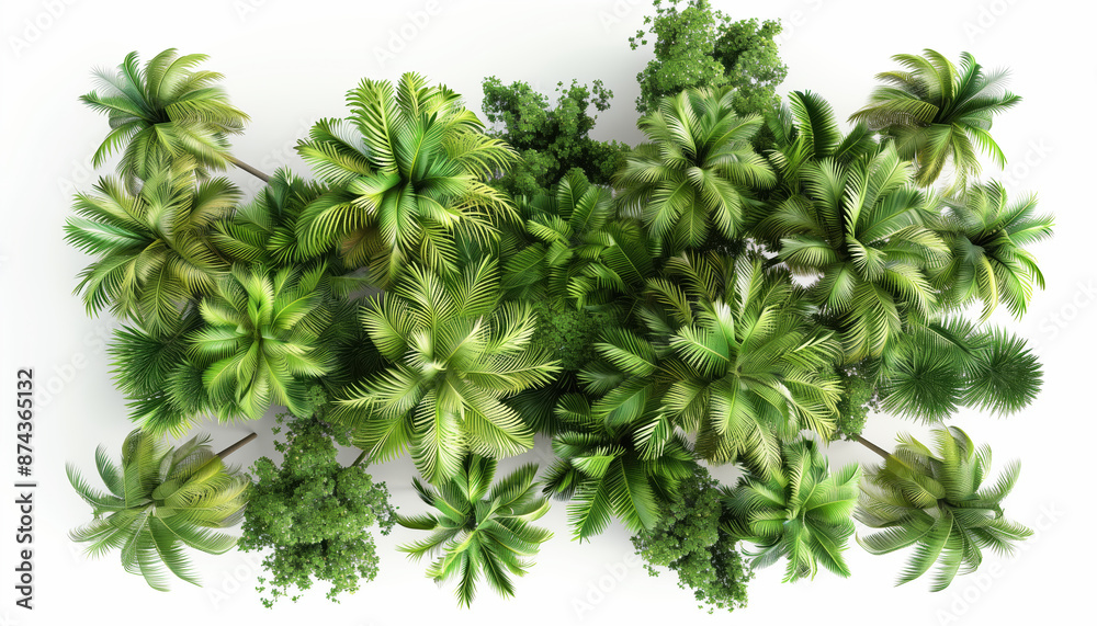 3d Rendering Of Jungle Coconut Trees: Top View And Plan View For ...