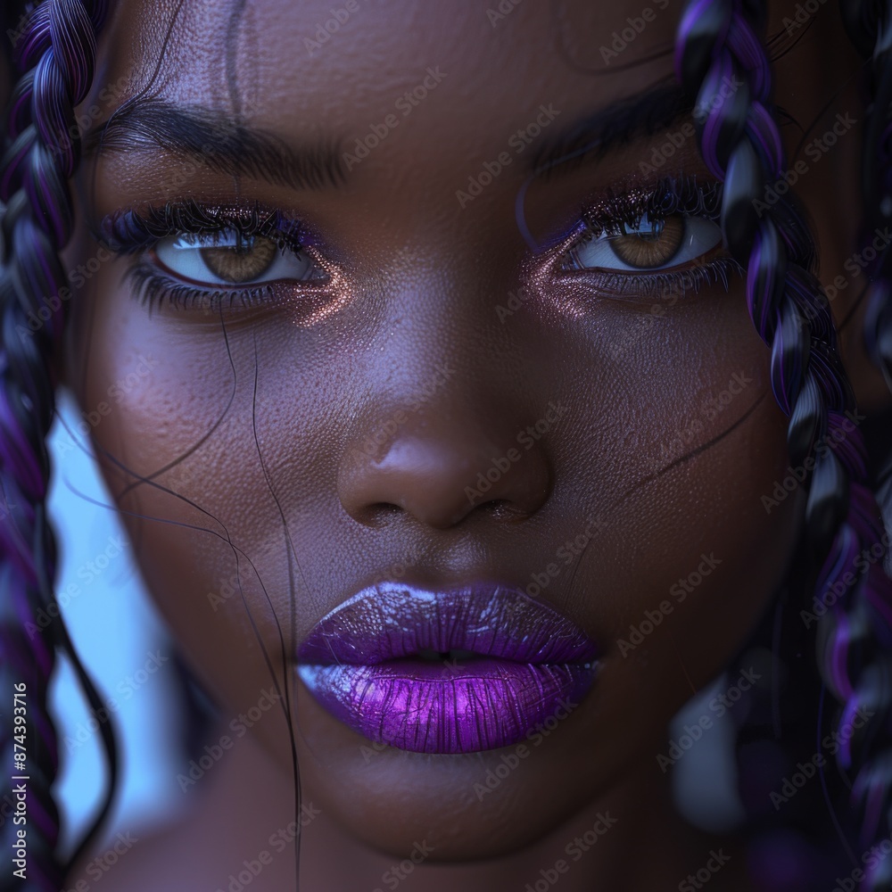 25-year-old black girl with beautiful braids slanted eyes and big lips ...