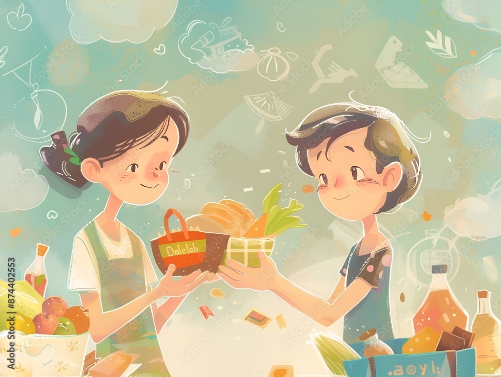 cartoon art depicting helping each other Stock Illustration | Adobe Stock