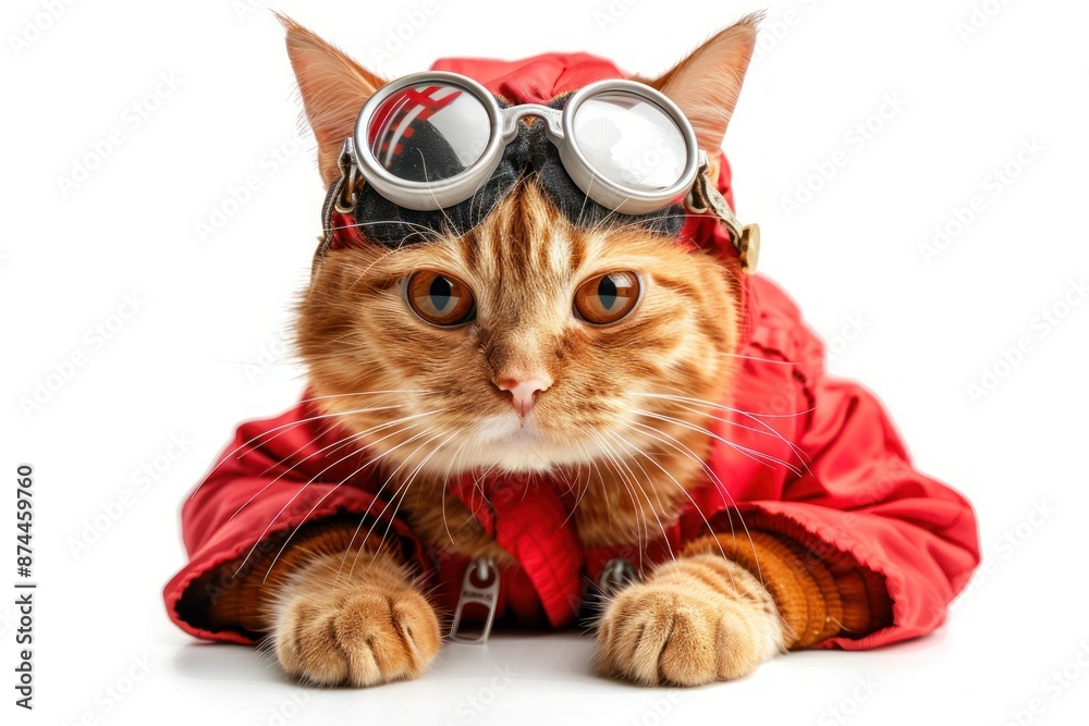 Happy cat wearing Race Car Driver costumes, studio lighting, isolated ...