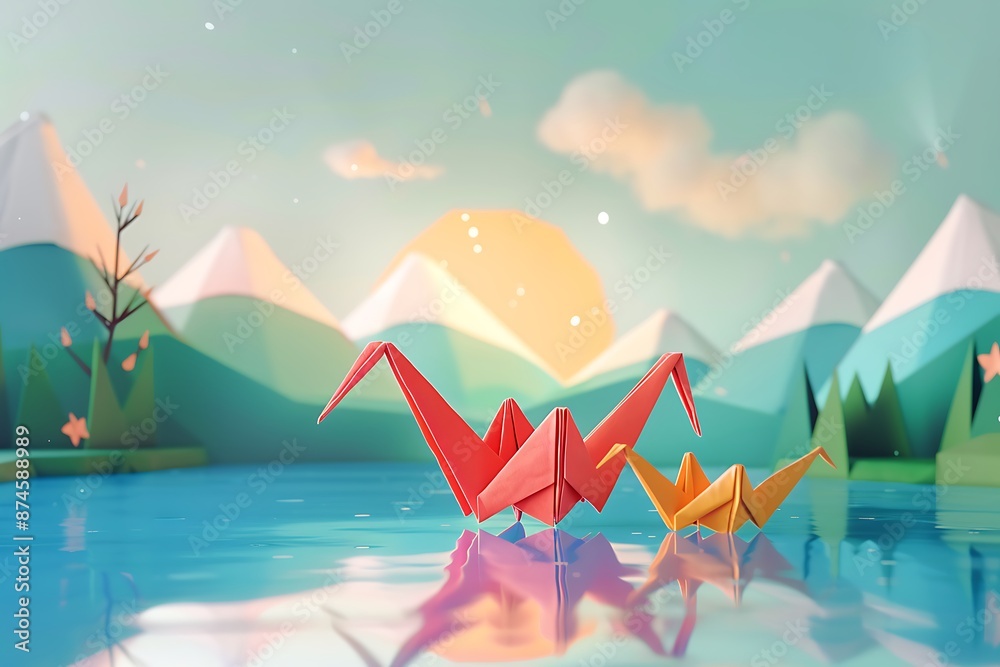 A peaceful, animated origami crane folding scene for a mindfulness and ...