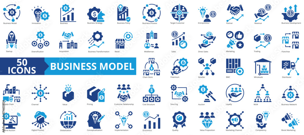 Business model icon collection set. Containing innovation, target ...