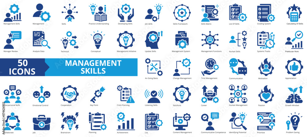 Management skills icon collection set. Containing learning, expertise ...