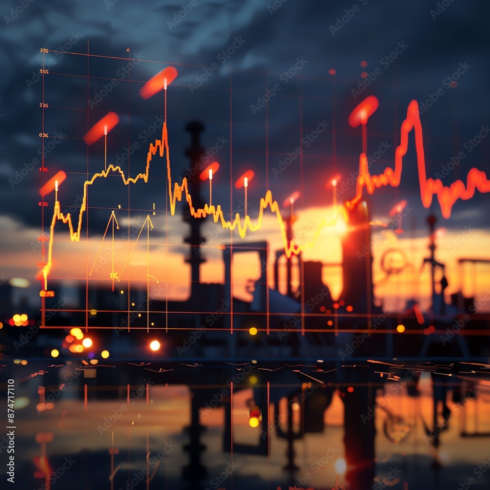Graph with a dramatic crude oil price rise, magnified and highlighted ...