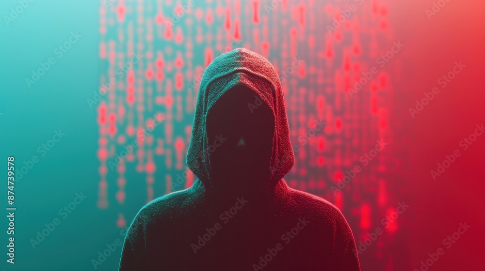 Cyber terrorist manipulating code theme front view digital threat ...