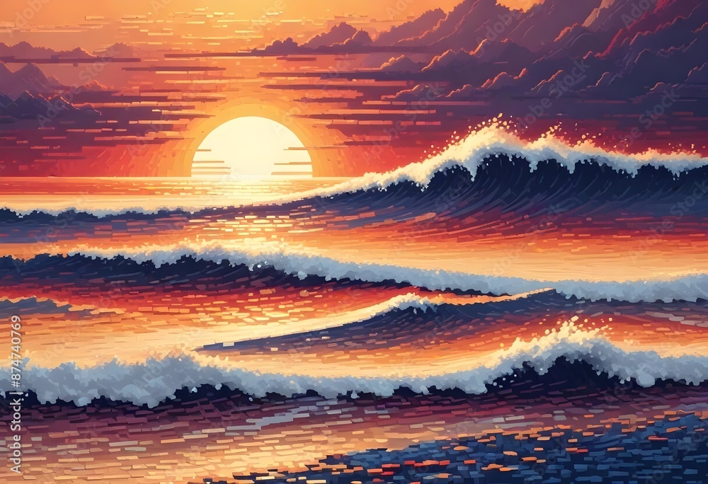 wave beach pixel art Stock Illustration | Adobe Stock