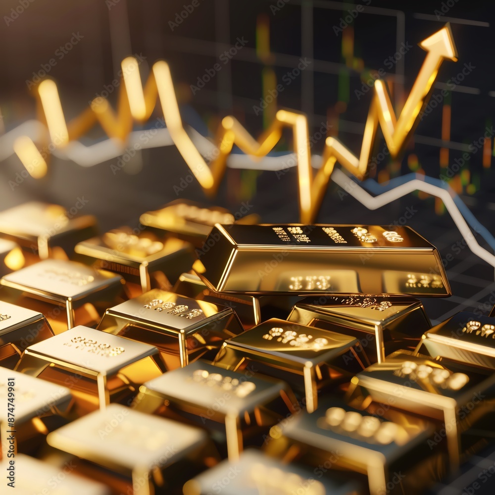 Graph showing sharp increase in gold prices with golden arrows and ...