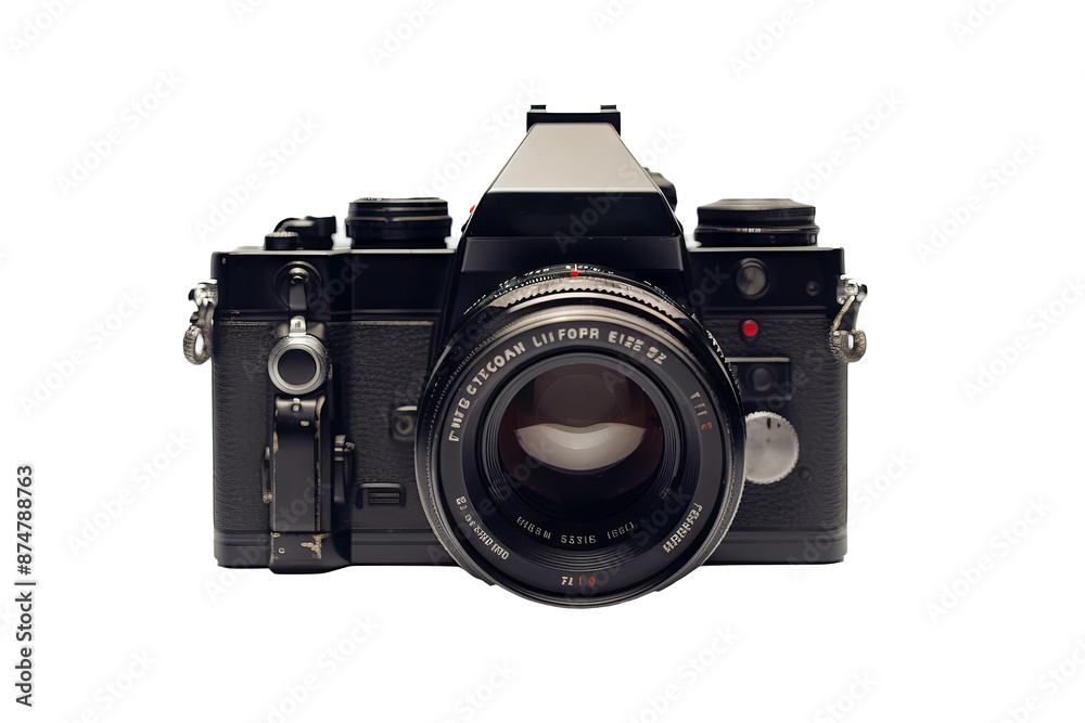 Vintage 35mm film camera without lens flatlay on transparent background ...